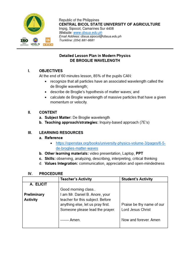 Modern Physics Lesson Plan | PDF | Wavelength | Waves