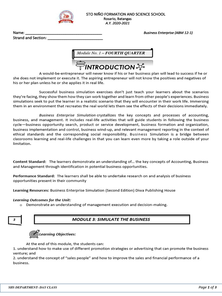 Business Simulation Module 1 Guide | PDF | Learning | Simulation
