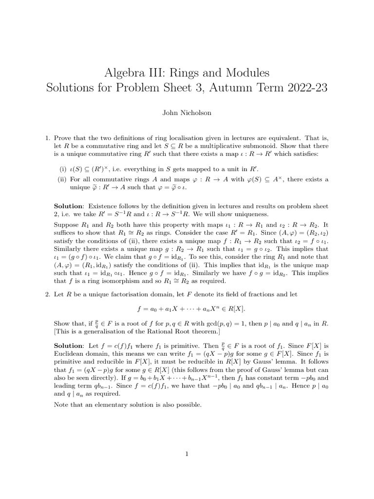 algebra3-solutions3 | PDF | Module (Mathematics) | Factorization