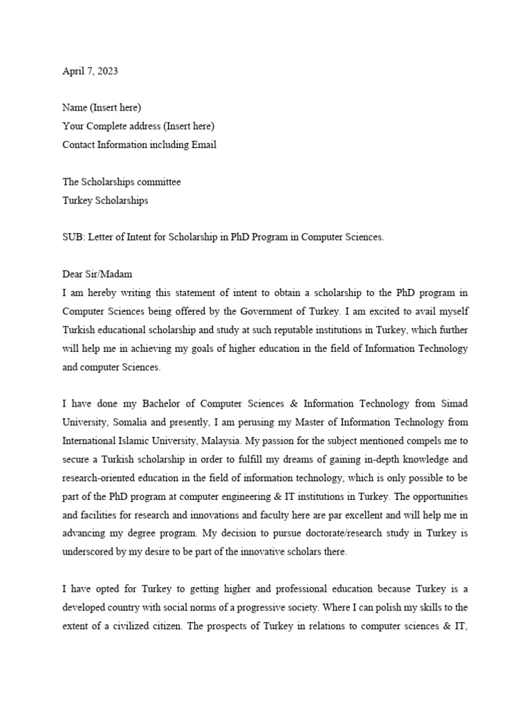 Letter of Intent PHD 4rsqdm | PDF | Doctor Of Philosophy | Science