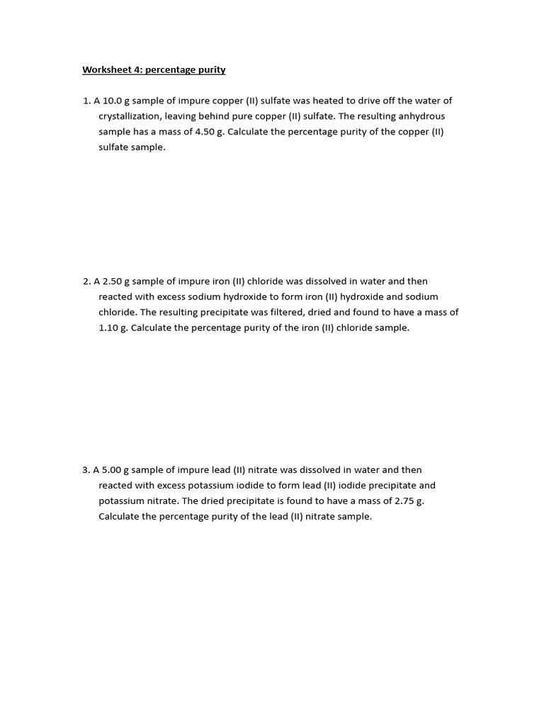 Percentage Purity Worksheet | PDF