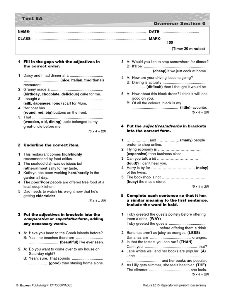 2 Matura 2015 Repetytorium PR Grammar Section 6 Test Ab | PDF