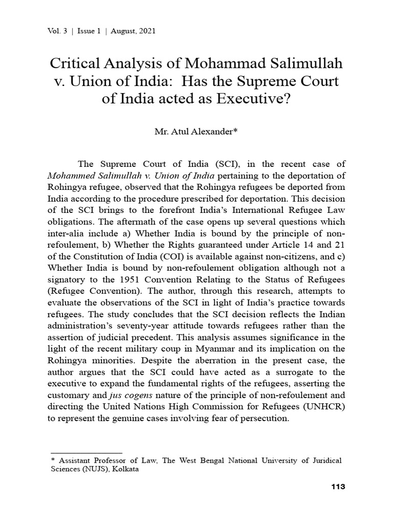 06 Critical Analysis of Mohammad Salimullah V Union of India Has The ...