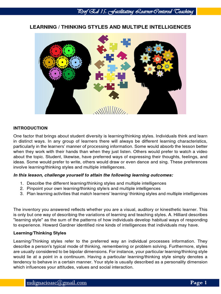 10 Learning Thinking Styles and Multiple Intelligences | PDF ...