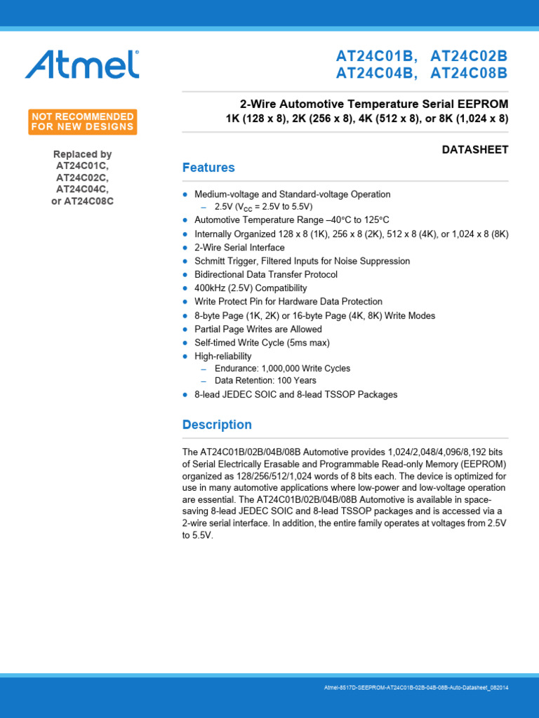 Atmel 8517 Seeprom At24c01b 02b 04b 08b Auto Datasheet | PDF | Computer ...
