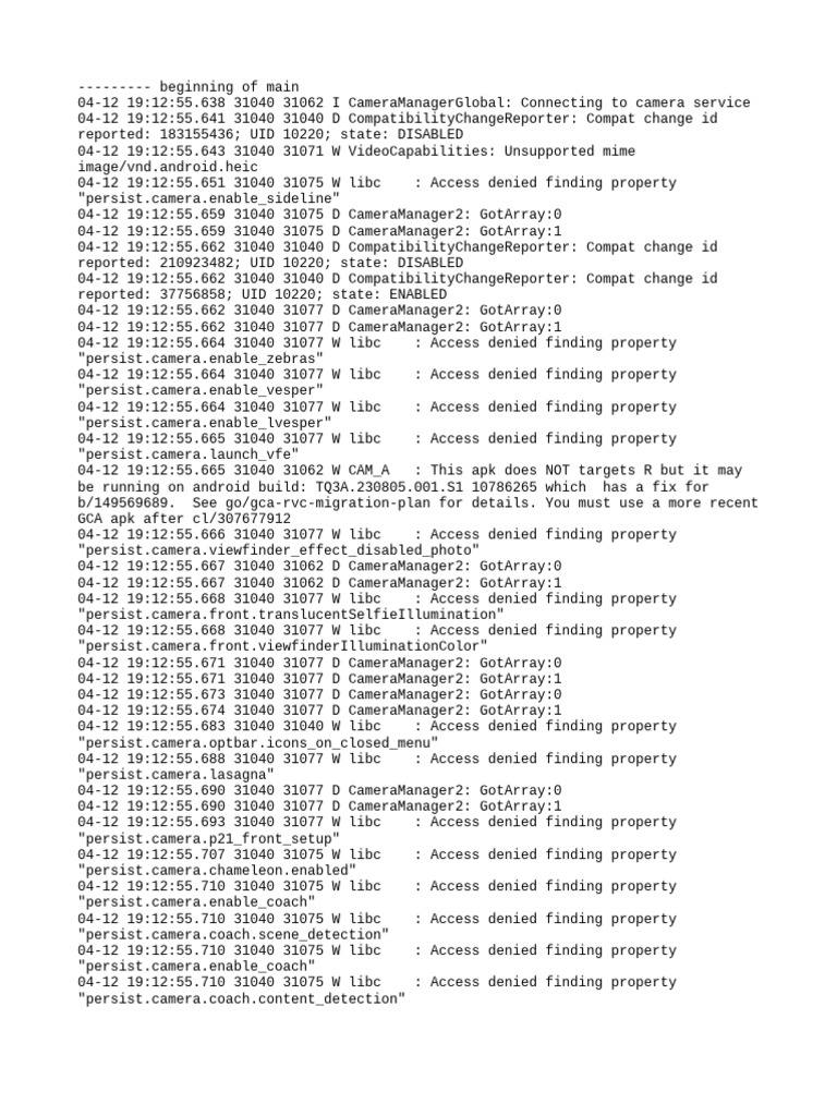 Camera Service Connection Logs | PDF | Operating System Families | Computing