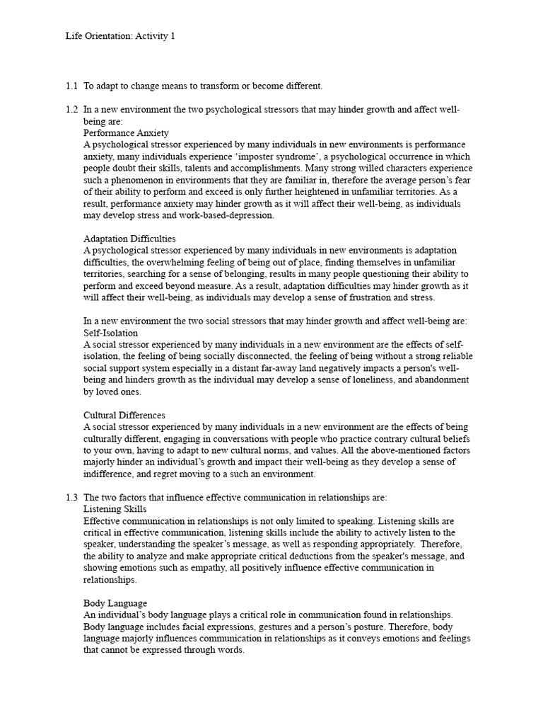 Understanding Life Stressors and Growth | PDF | Psychological ...