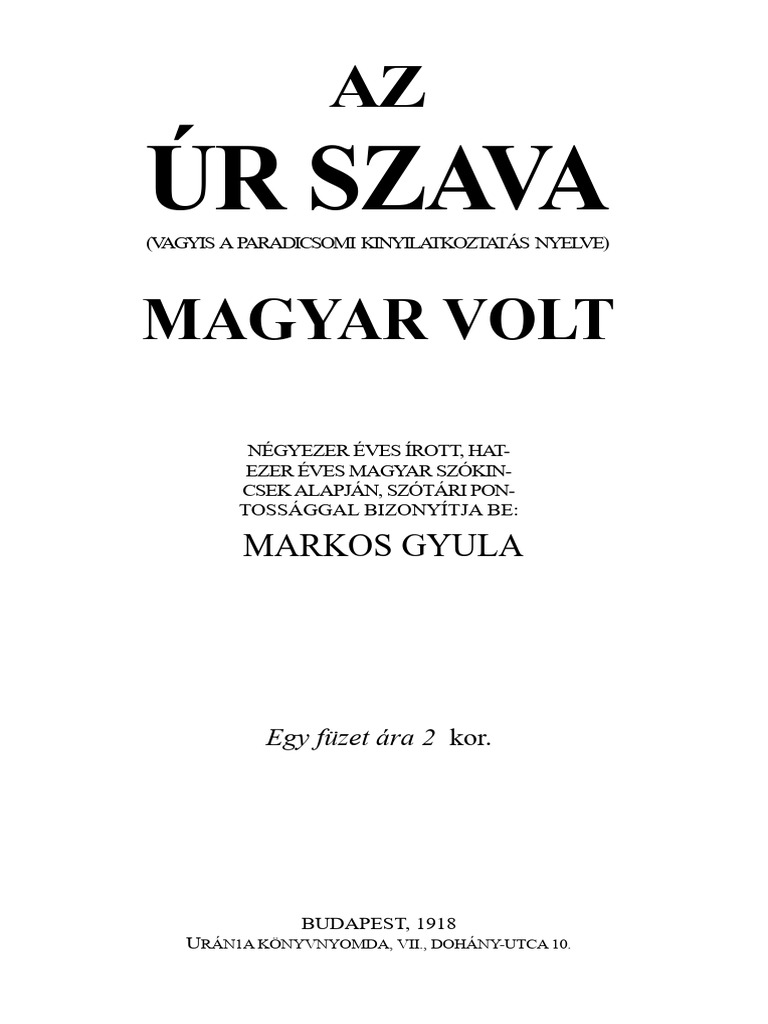 Markos Gyula - Az Úr Szava Magyar Volt | PDF
