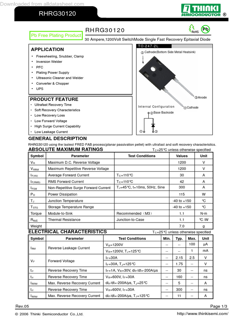 RHRG30120 Diode 30A 1200V | PDF | Diode | Electrical Engineering