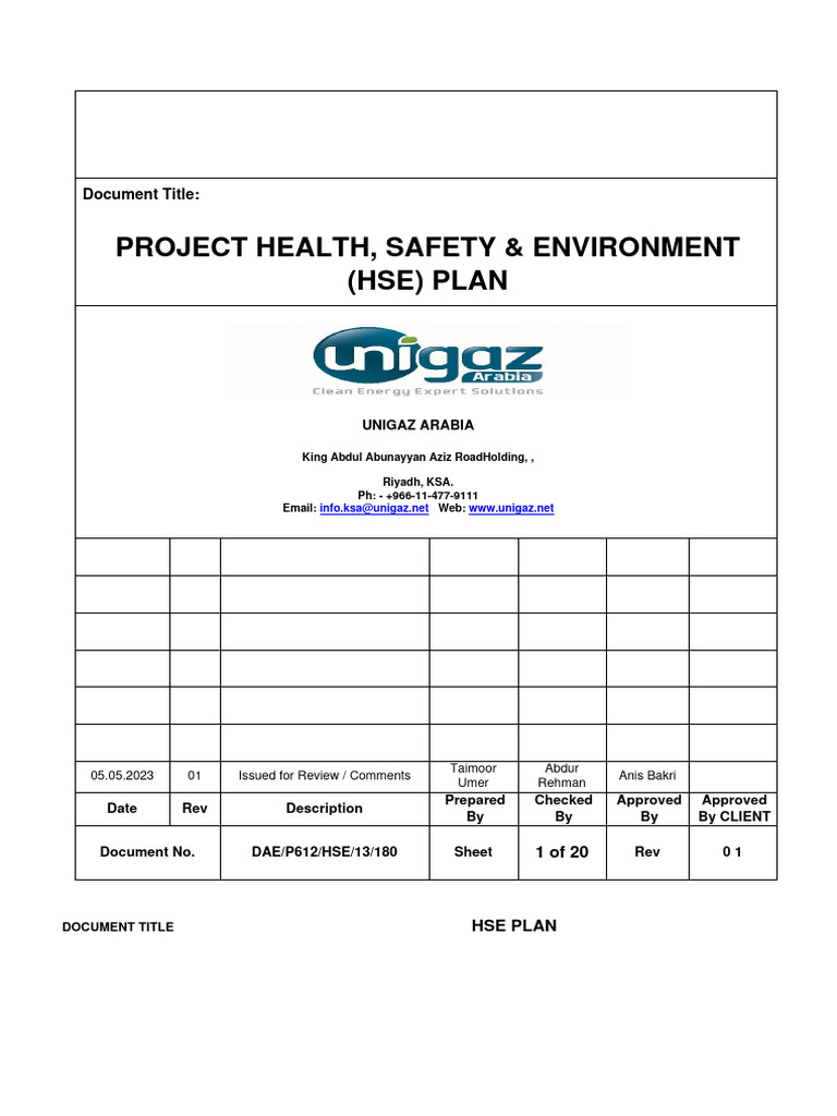 General HSE Plan - Rev 001 | PDF | Occupational Safety And Health ...