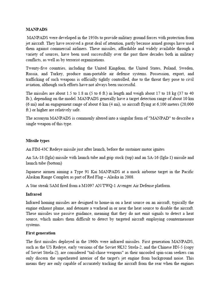 MANPADS | PDF | Missile Types | Military Technology