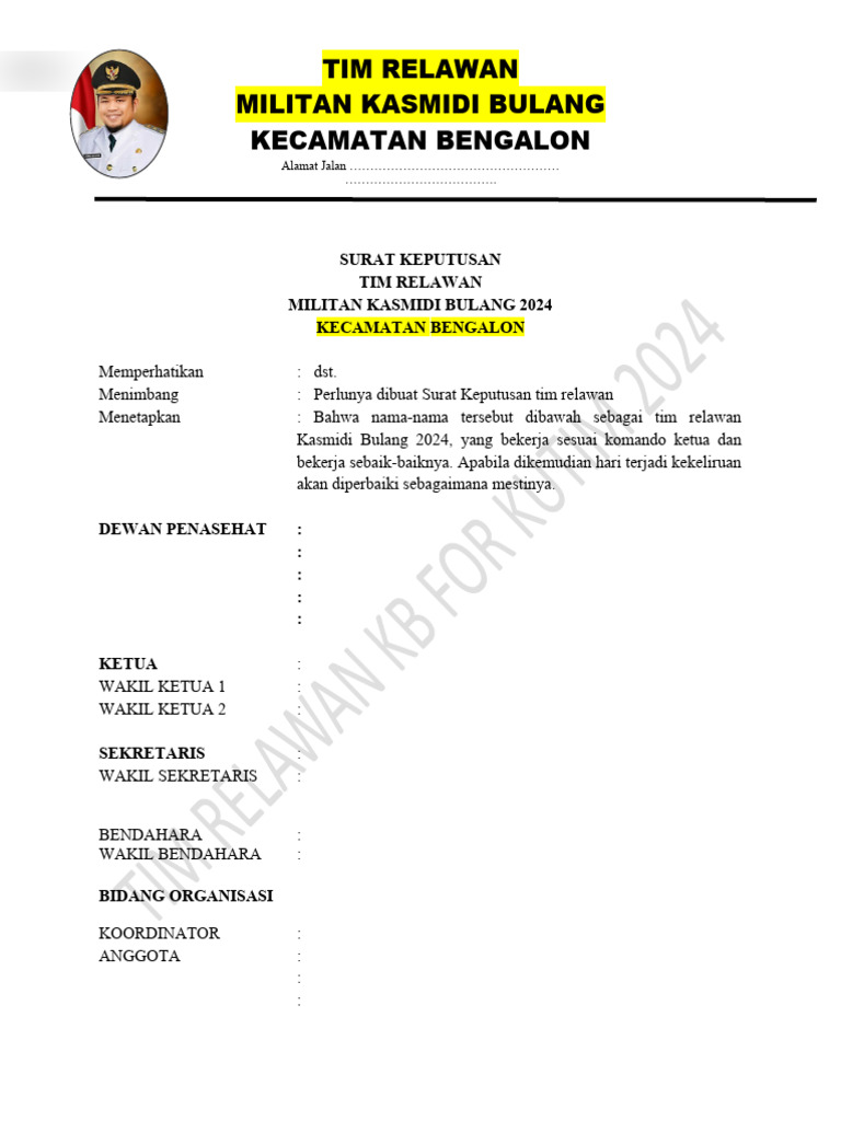 SK Tim Relawan KB For Kutim 2024 Kecamatan Bengalon | PDF