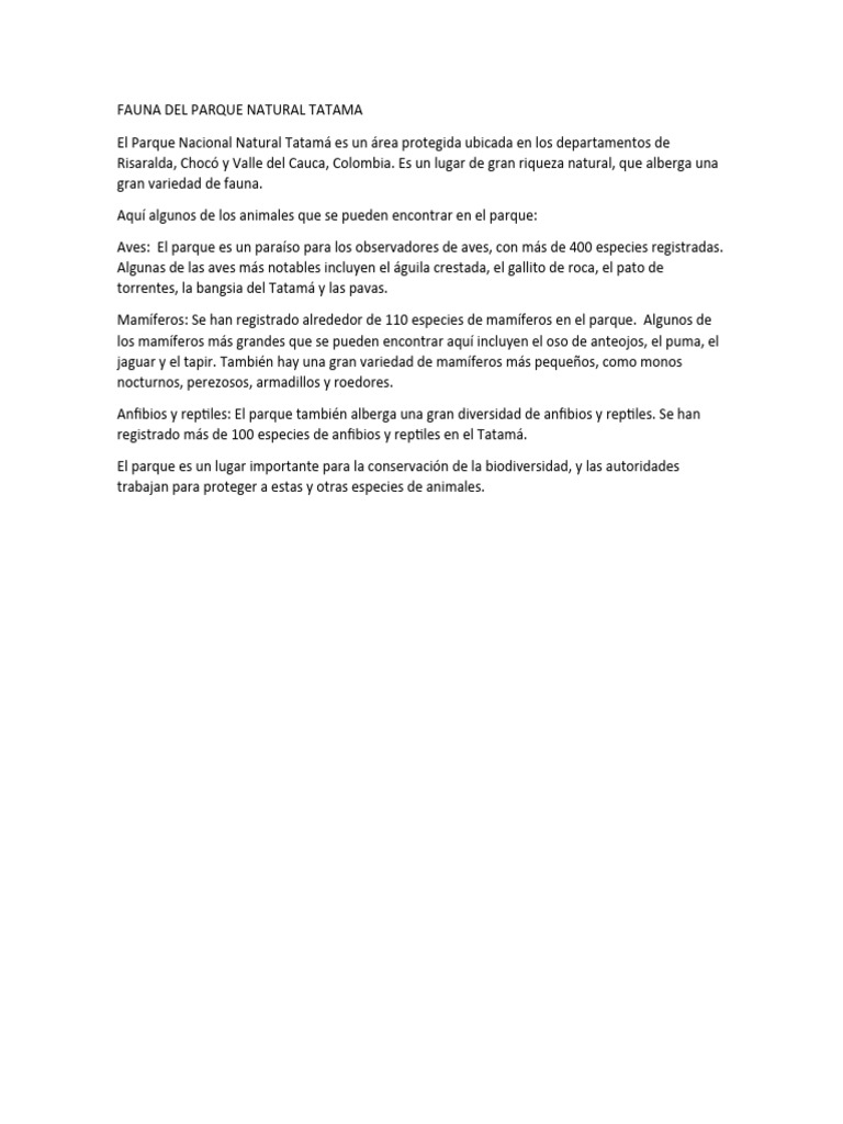Fauna Del Parque Natural Tatama | PDF