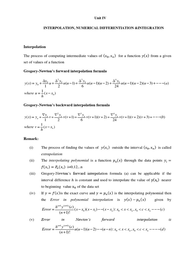 Unit 4 - Interpolation, Numerical Differentiatio-Updated | Download Free PDF | Numerical ...