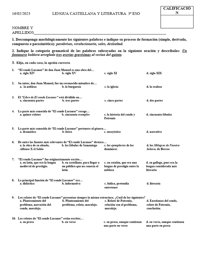 3º Eso Examen | PDF