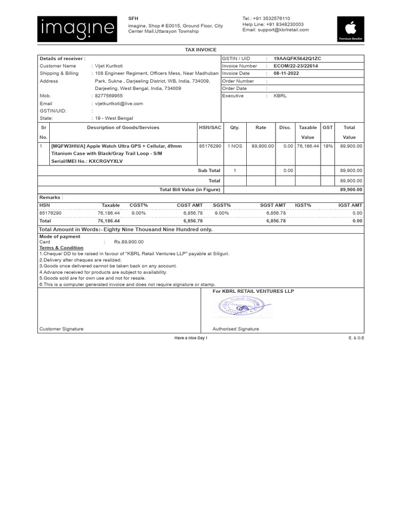 Invoice SO0000084684IMA | Download Free PDF | Taxes | Payments