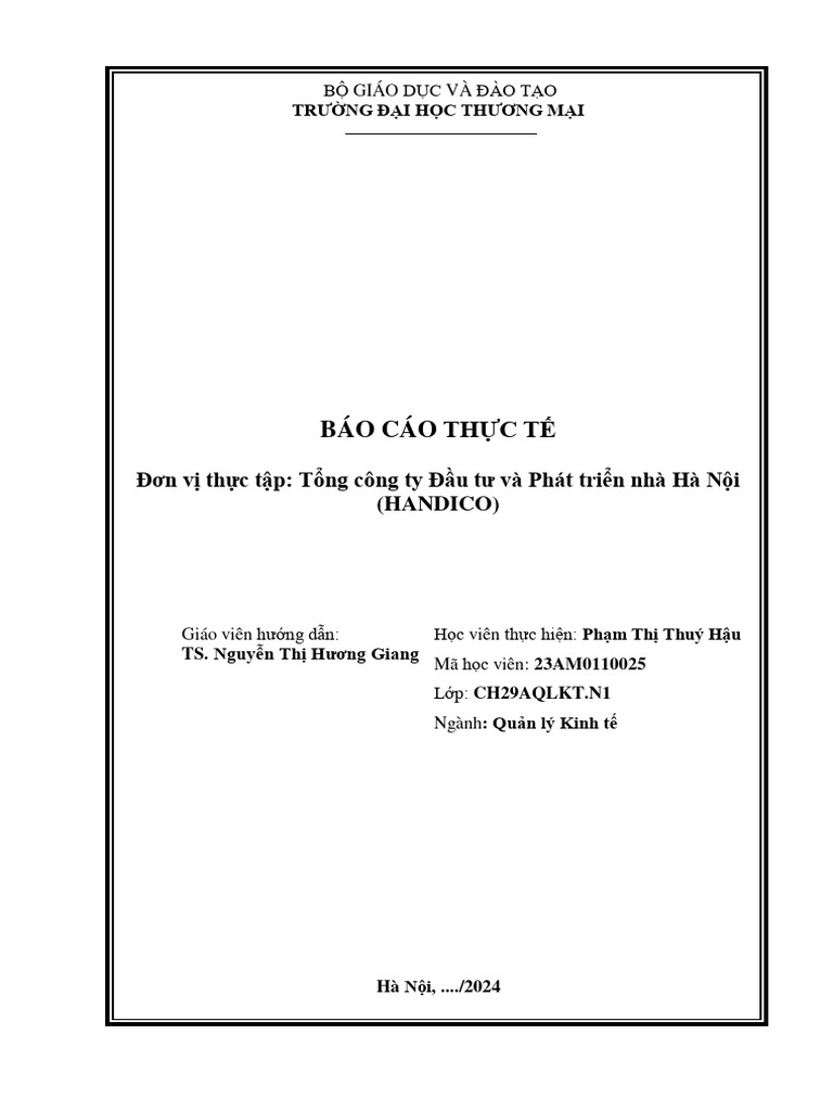 Báo cáo thực tế - Phạm Thị Thuý Hậu - CH29AQLKT.N1 | PDF