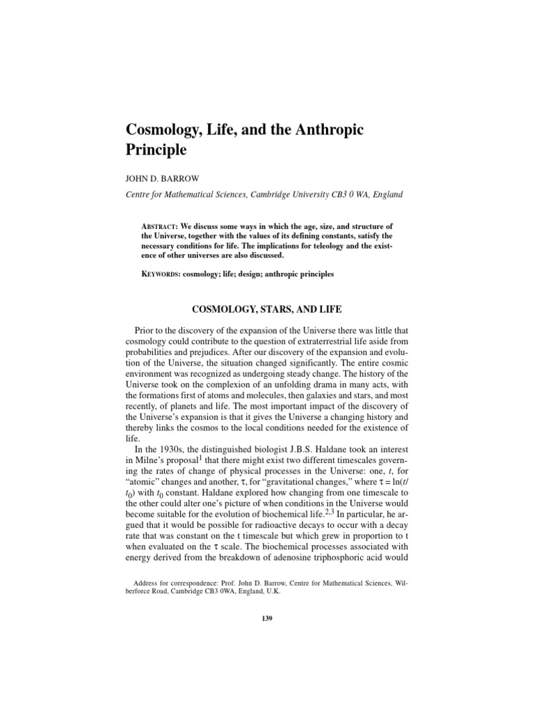 Anthropic Principle in Cosmology | PDF | Universe | Stars