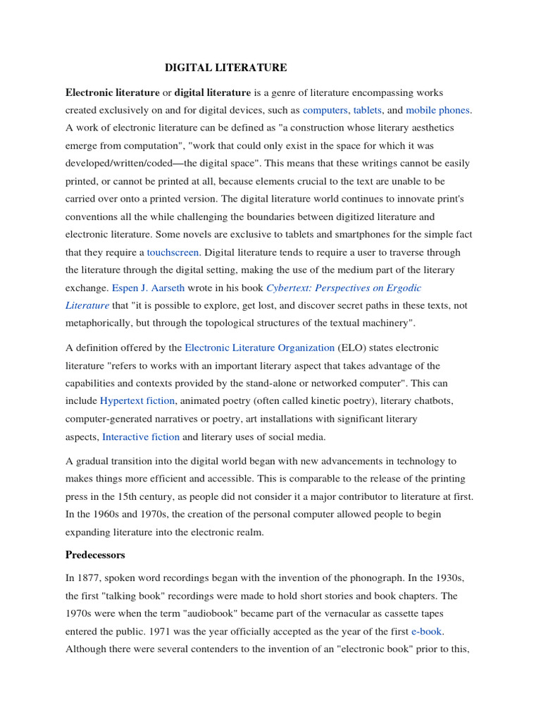 Digital Literature | PDF | Hypertext