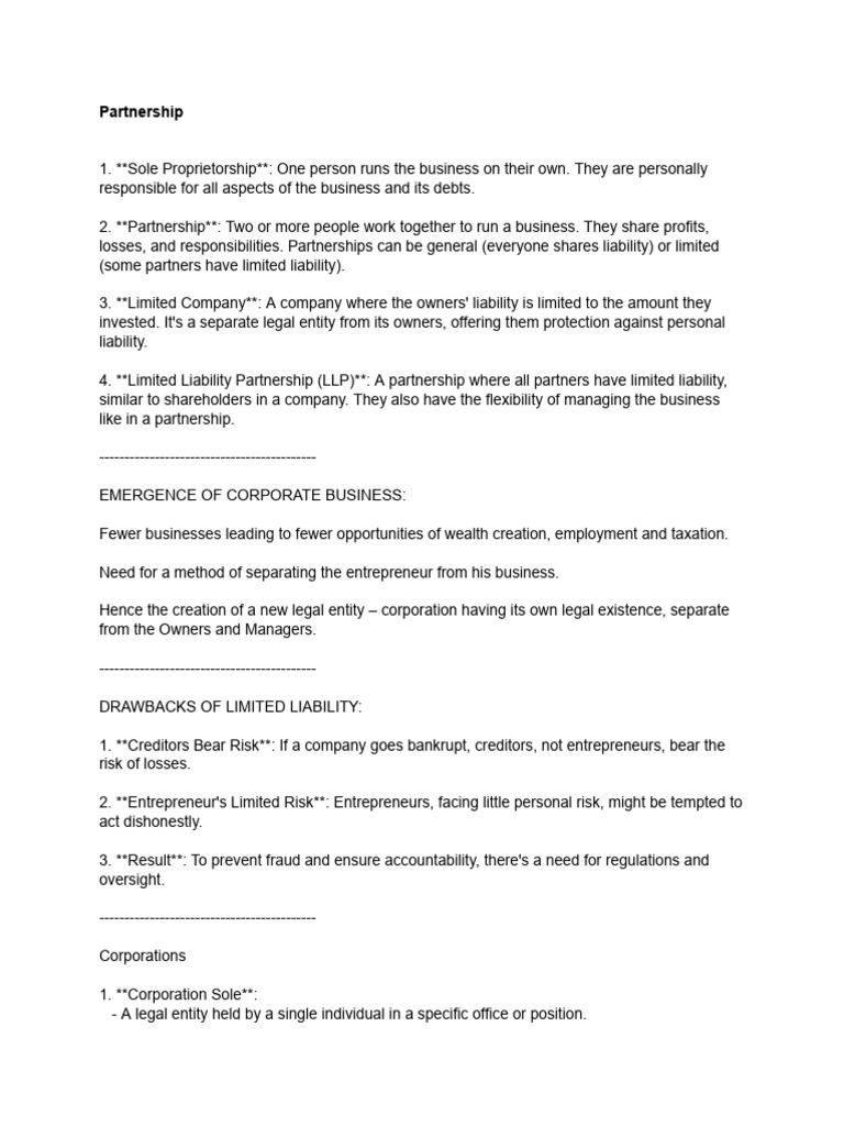 Types and Structures of Business Entities | PDF | Partnership | Limited ...