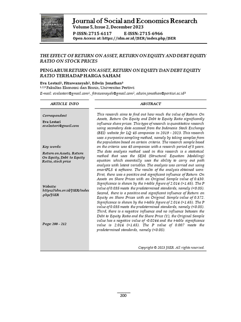 Pengaruh Return On Asset, Return On Equity Dan Debt Equity ...