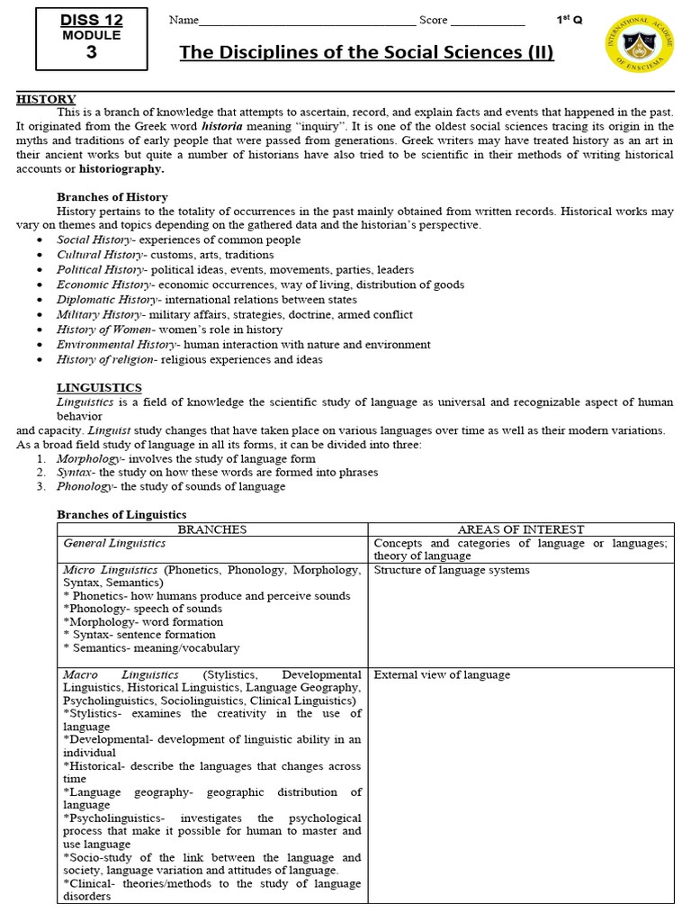 Module 3 - Disciplines Part 2 | PDF | Linguistics | Psychology