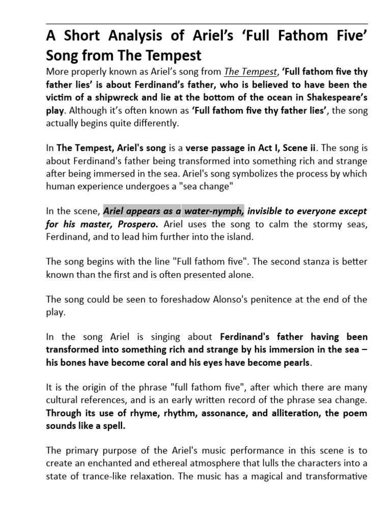 A Short Analysis of Ariel | PDF | The Tempest | Shakespearean Comedies