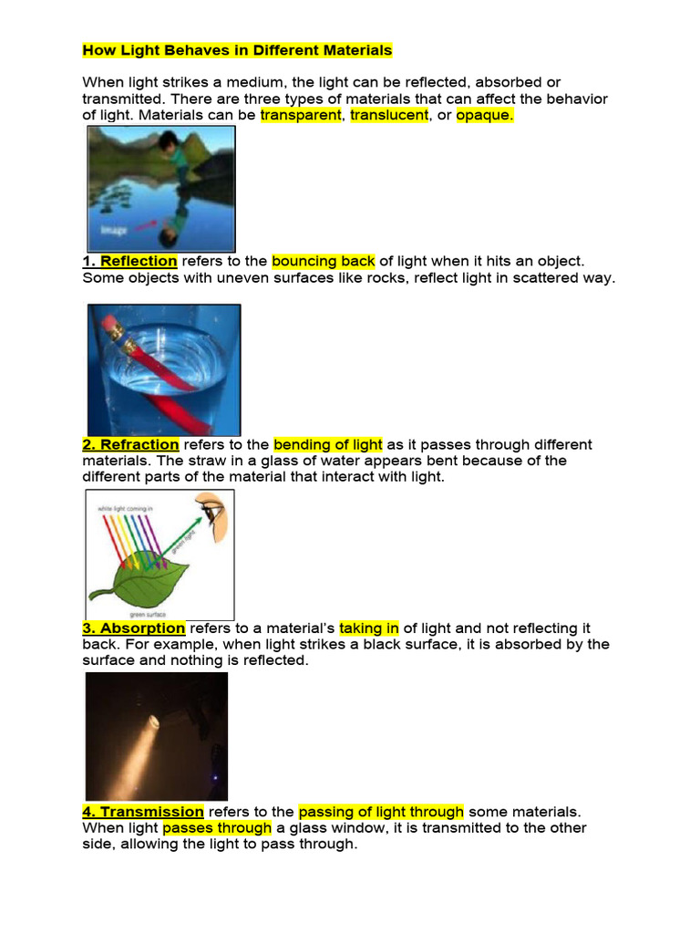 How Light Behaves in Different Materials | PDF