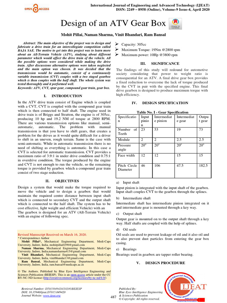 Design of An ATV Gear Box | PDF | Automatic Transmission | Manual Transmission
