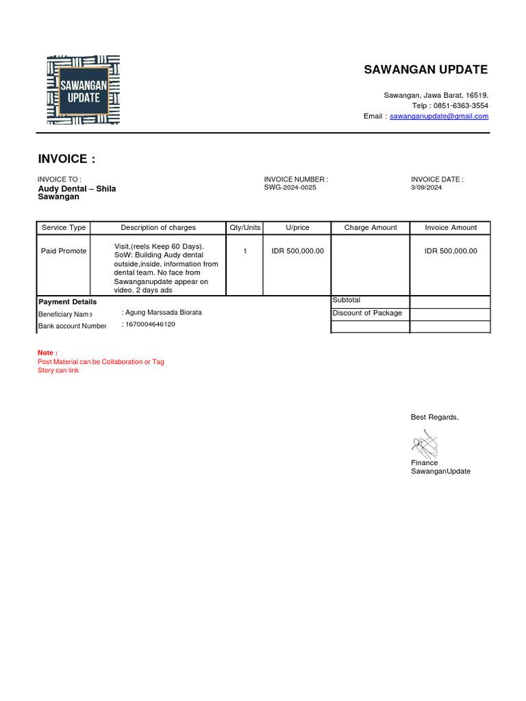 Invoice-Audy Dental-Sawanganupdate | PDF