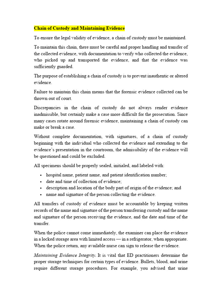 Chain of custody | PDF | Evidence | Forensic Science