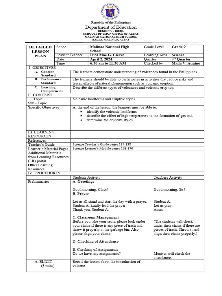 Detailed-Lesson-Plan-Activity 3 Raw Inc | PDF | Volcano | Lava