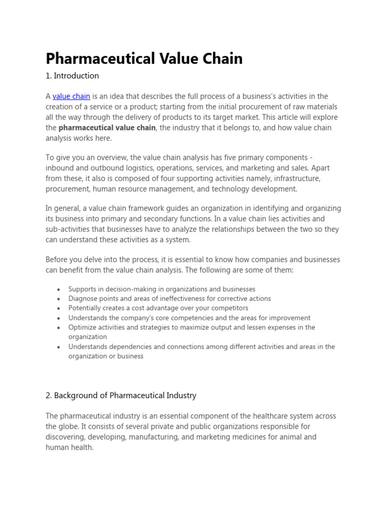 Understanding the Pharmaceutical Value Chain | PDF | Logistics | Marketing