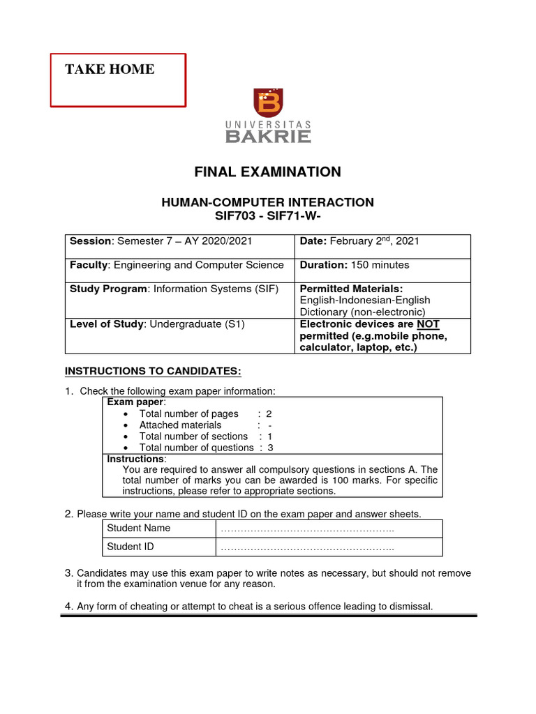 HCI Final Exam: Semester 7 2021 | PDF