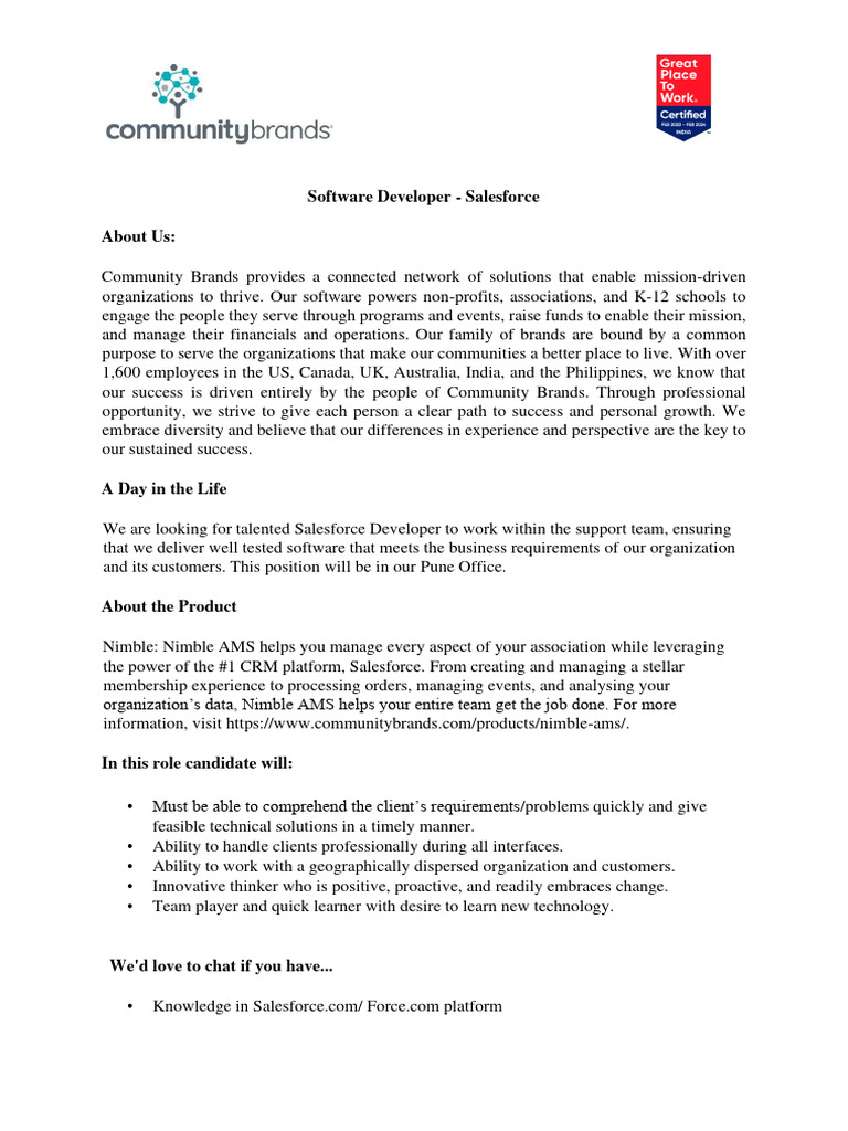 JD - SD Salesforce - Nimble (Support) | PDF | Computing | Information ...