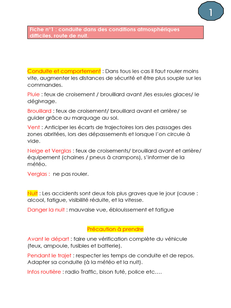 Resume 12 Fiches Orales Permic C SAMAD PERMIS | PDF | Véhicules | Frein