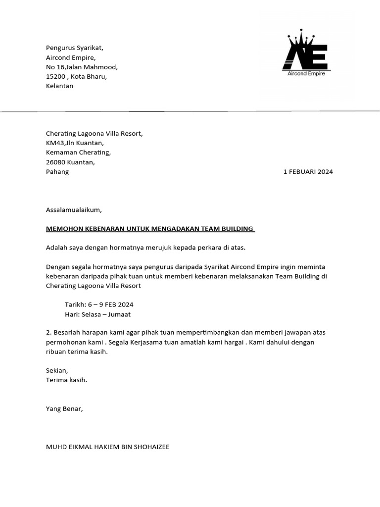 Permohonan Team Building | PDF