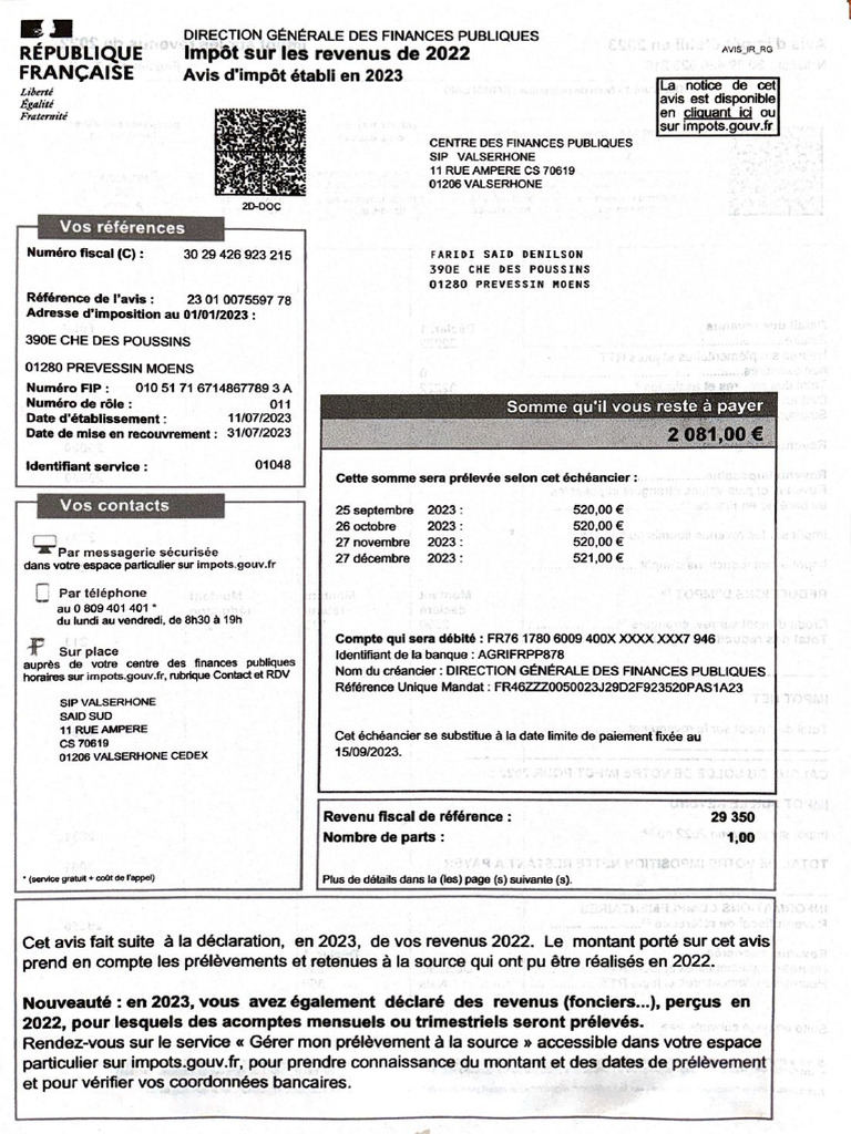 Avis Imposition 2022 | PDF
