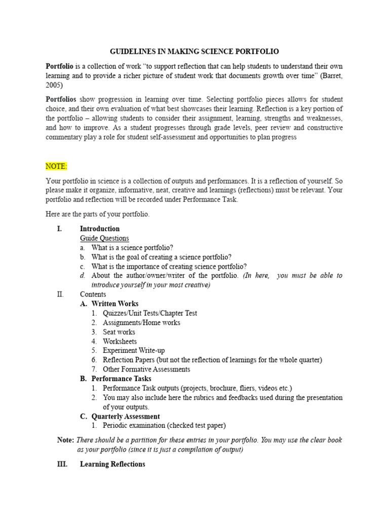 Guidelines in Making Science Portfolio | PDF | Rubric (Academic ...