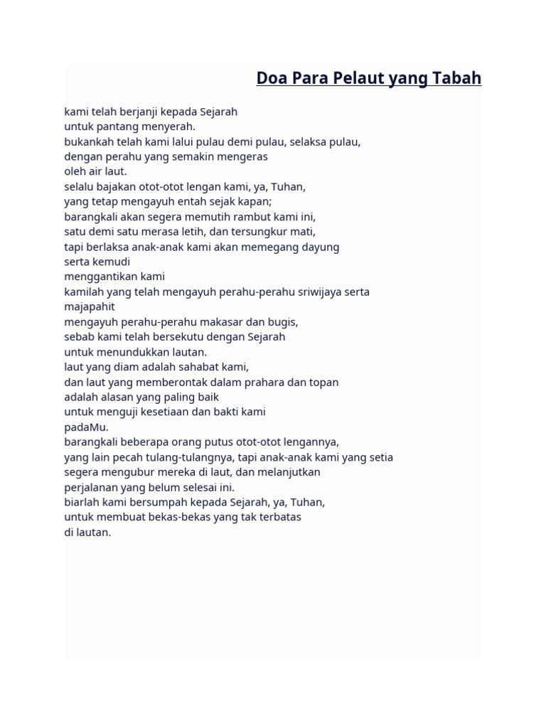 Puisi Doa Pelaut Tabah Dan Suara Pengungsi | PDF
