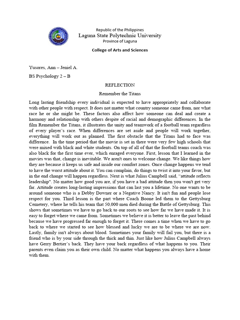 REFLECTIONRememberthe Titans | PDF | Behavioural Sciences | Psychology