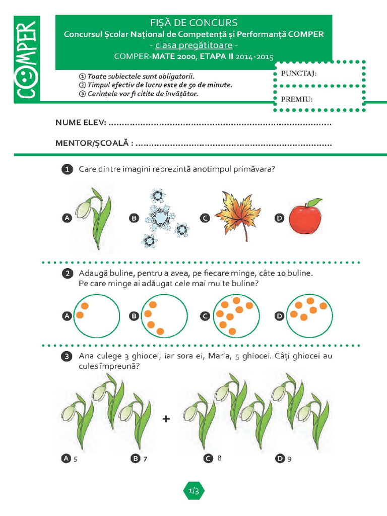 Subiectebarem Comper Matematica Etapaii Clasa0 2014 2015 | PDF