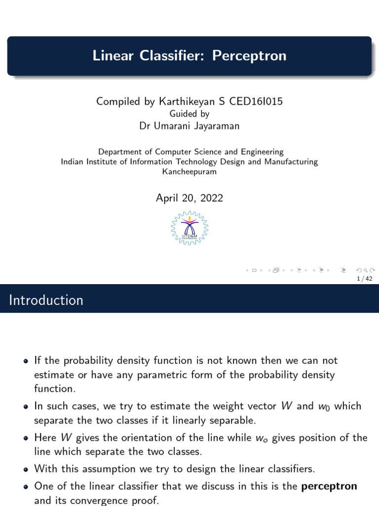 Linear Classifier-Perceptron | PDF | Matrix (Mathematics) | Equations