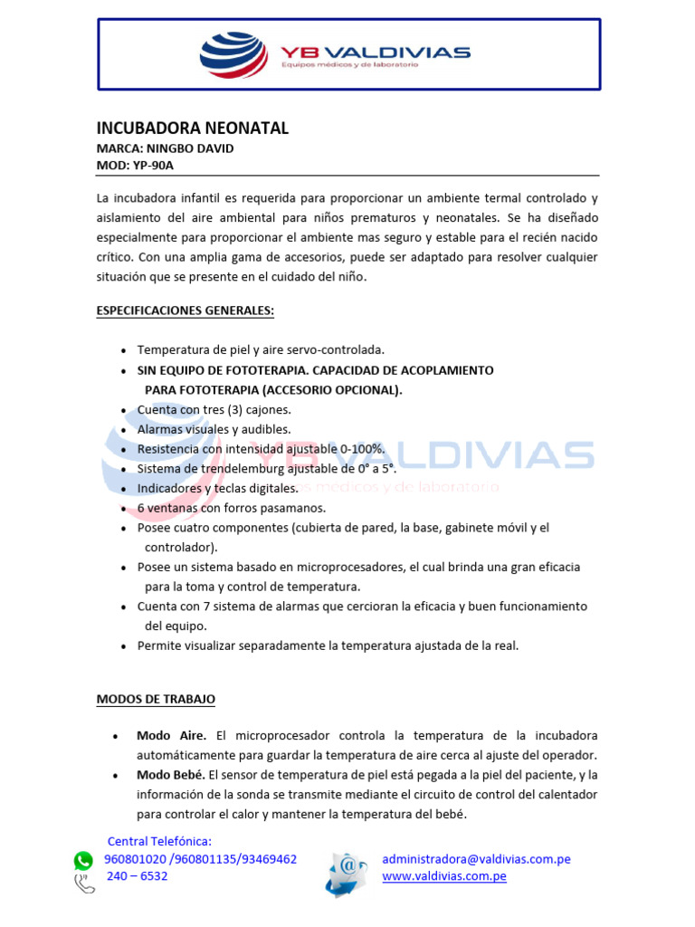 Incubadora Infantil Marca David Mod Yp 90a | PDF | Unidad de cuidado ...