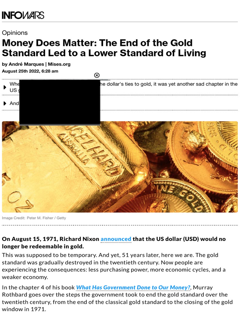Money Does Matter: The End of The Gold Standard Led To A Lower Standard of Living | PDF | United ...