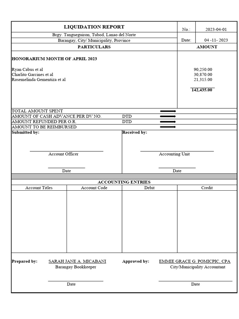 Liquidation Report | PDF | Bookkeeping | Debits And Credits