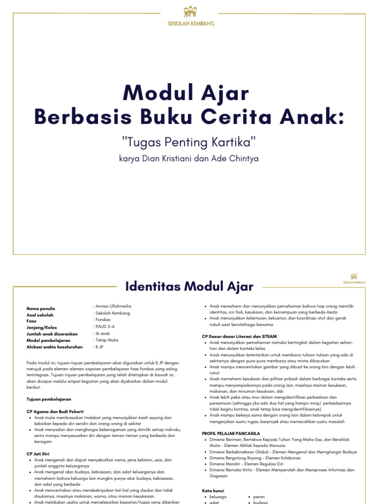 Modul Ajar PAUD: Tugas Penting Kartika | PDF