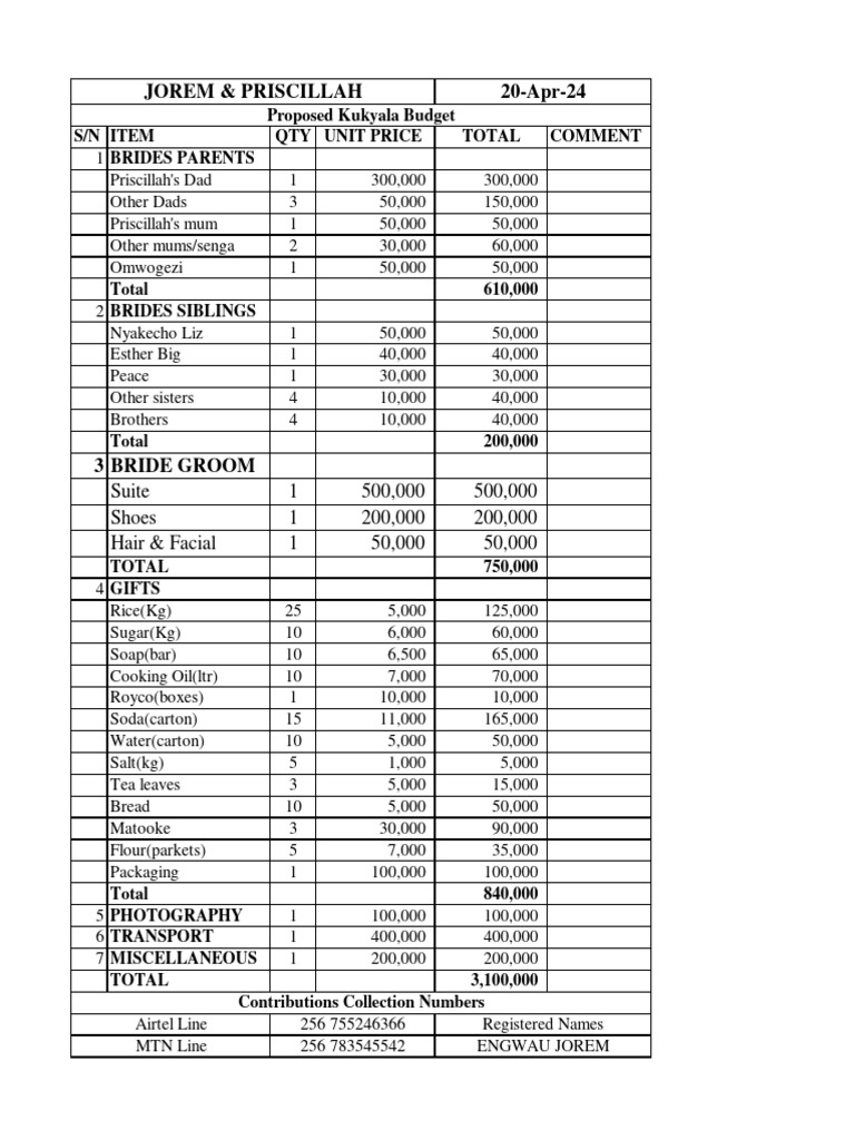 Engwau Jorem's Kukyala Budget-1 | PDF | Food And Drink Preparation ...
