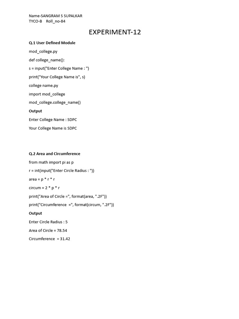 Experiment 12 Programs | PDF