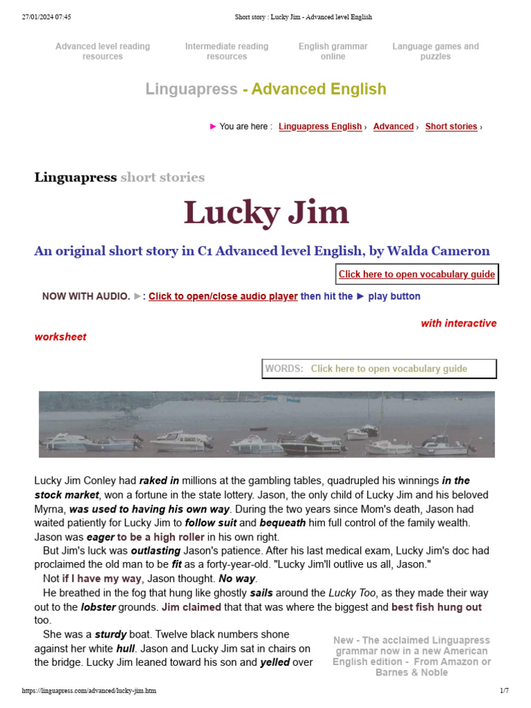 Short Story - Lucky Jim - Advanced Level English | PDF